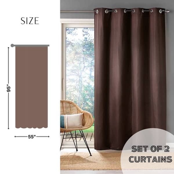 Solid Set of 2 Cotton Window Extra Wide Curtain Panels Grommet Panama ...