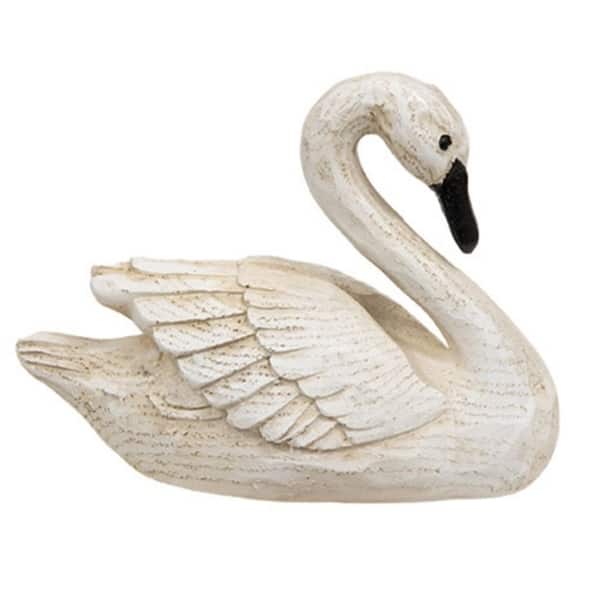 Distressed Ivory Resin Carved Swan Figurine with Black Painted Details ...