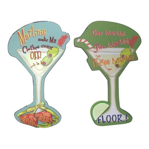 Tropical Drink Shaped Martini Glasses Wooden Wall Signs Plaques Set of ...