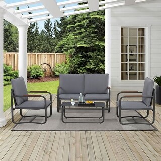 Royalcraft Outdoor 4 Pcs Metal Conversation Set with Cushions - 4-Piece ...