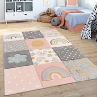 Colorful Kids Rug for Girls Room with Rainbows & Clouds in Pink - On ...