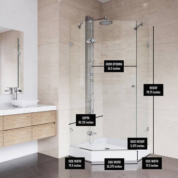 Vigo Frameless Neo Angle 3 8 Inch Clear Shower Enclosure With White