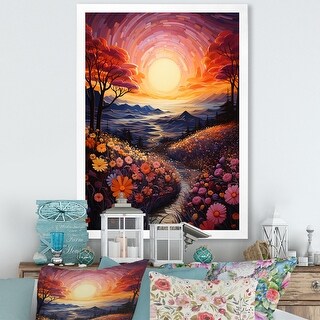 Designart "Sunset Horizon Pointillism III" Sunrisesunset Framed Canvas ...