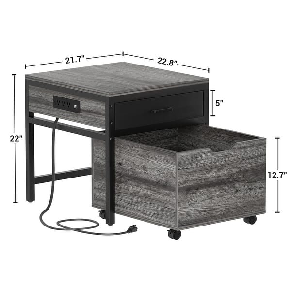 Mini Fridge Stand with Charge Station, Side/ End Table with Storage ...