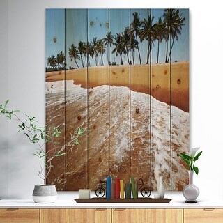 Designart 'Beautiful Beach With Row Of Palms' Nautical & Coastal Wood ...