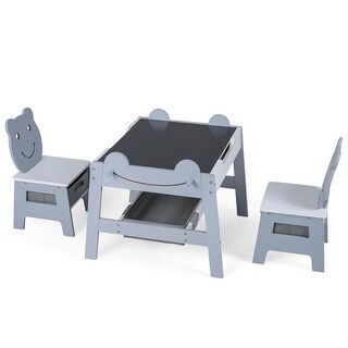 Costway 5-in-1 Kids' Table & Chair Set with Chalkboard, Whiteboard, 3 ...