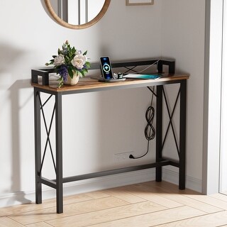 Console Table with 2 Outlet and 2 USB Ports,Entryway Table Narrow ...