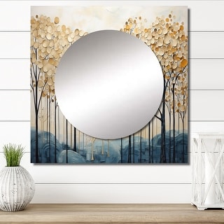 Designart "Minimalism Gold And Blue Trees Scene II" Trees Wall Mirror ...