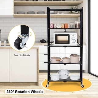 5-Tier Foldable Rack Display Shelving Unit wWheels Moving, Bookcase ...