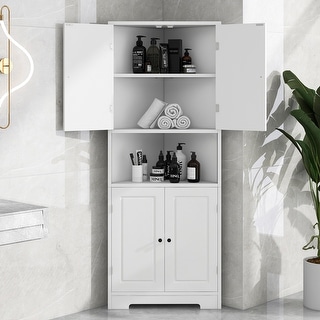 Open Storage Triangle Corner Cabinet with Doors and Adjustable Shelf ...