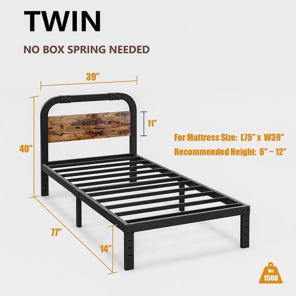 Heavy Duty Anti-Sway 40 Inch Iron Bed With Solid Wood Headboard - Bed ...