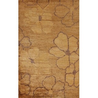 Floral Yellow / Gold Oriental Area Hand-knotted Jute Carpet - 6'8" x 9 ...