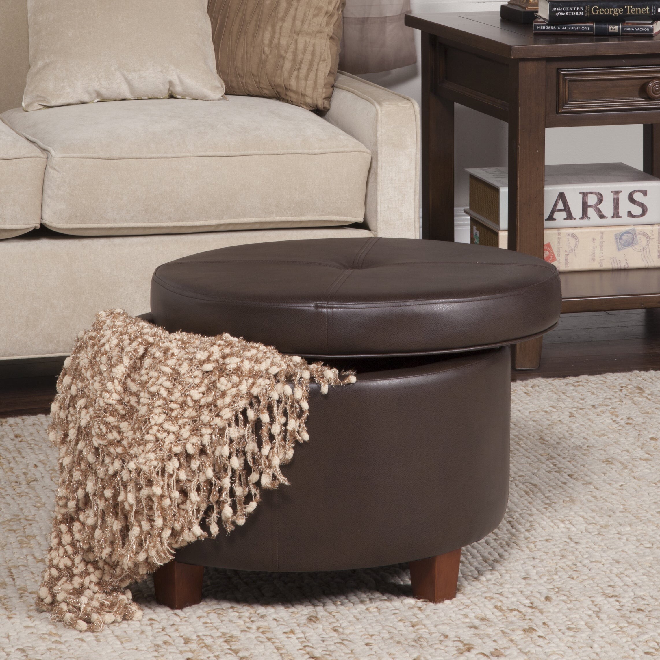 Storage ottoman brown faux leather store