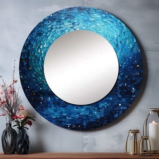Designart "Pointillism River Majestic Cascade" Abstract Round Mirror ...