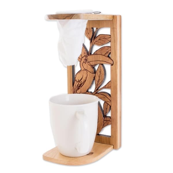 Novica Handmade Toucan Beverage Teak Wood Single-Serve Drip Coffee ...