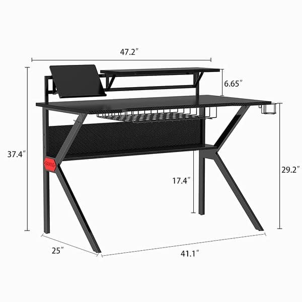 Metal Frame Gaming Desk with Shelve - Bed Bath & Beyond - 38404360