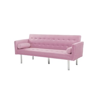 Kera 69 Inch Plush Convertible Sleeper Sofa, Square Track Arms, Pink ...