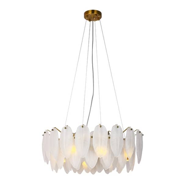 16-Light Round Brass Chandelier with Glass Leafs - Bed Bath & Beyond ...