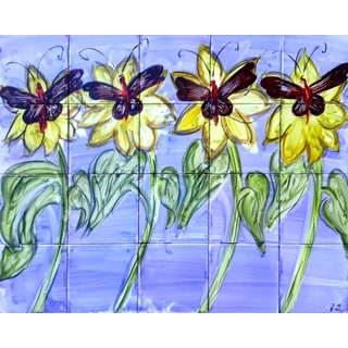 30in x 24in Floral Art Backsplash Design 20pc Tile Ceramic Wall Mural ...