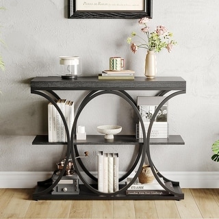 3-Tier Industrial Entryway Table with Oval-Shaped Metal Frame,Open ...