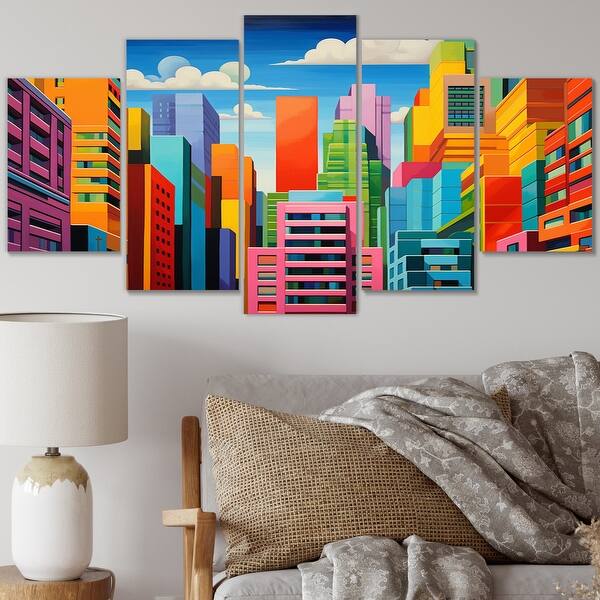 Designart "Pop Art Miami Cityscape III" Cityscapes Multipanel Wall ...