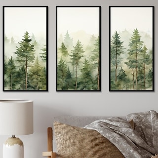 Designart "Pine Trees Minimalism Dream" Trees Framed Art Set of 3 ...