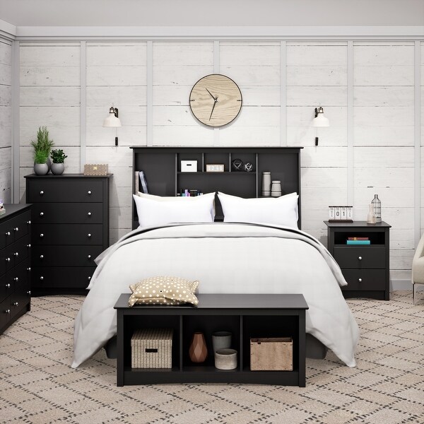 Prepac Slant Back Bookcase Headboard Black Full Queen