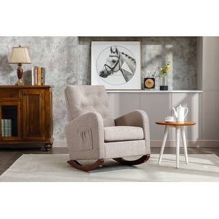 Camel Modern 25.98" High Back Upholstered Buttons Tufted Rocking Chair ...