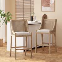 Cataldo Fabric Upholstered Wood and Cane 25.5 inch Counter Stools (Set ...