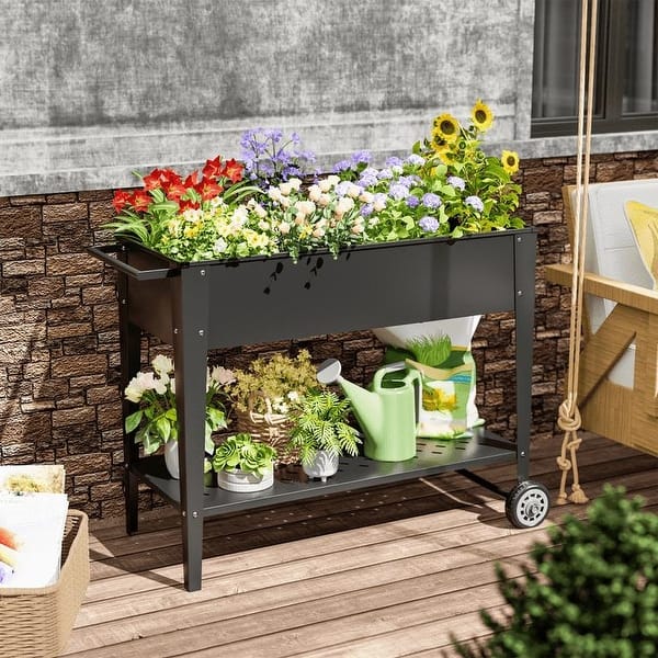 Mobile Planter Box Elevated on Wheels Portable Planter Cart - Bed Bath ...