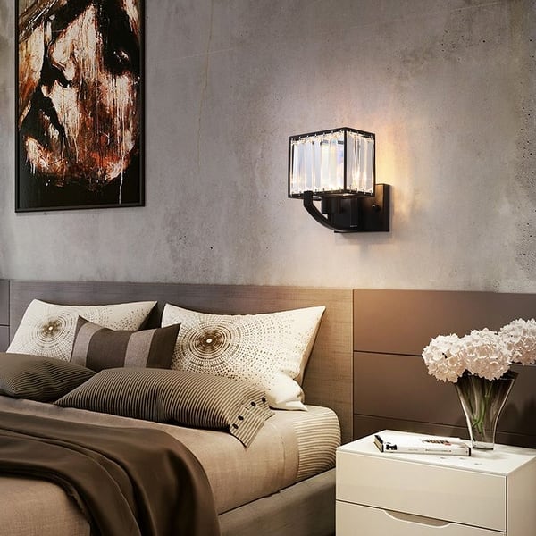 Modern Indoor Wall Sconce Black Crystal Wall Lighting with Shade - Bed ...