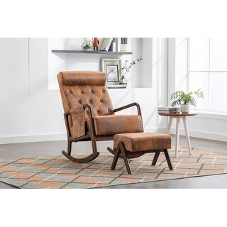 Coffee Mid-Century Modern 25.59" Upholstered Buttons Tufted Rocking ...