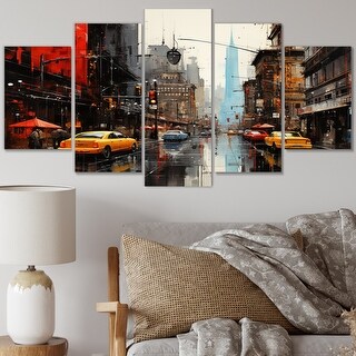 Designart "Cityscape Collage VII" Abstract Collages Art Living Room Set ...