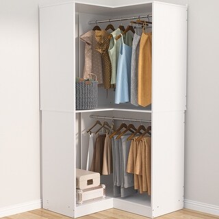 Geren Corner Closet System Wood 3-Tier Closet Tower with 2 Hanging Rods ...