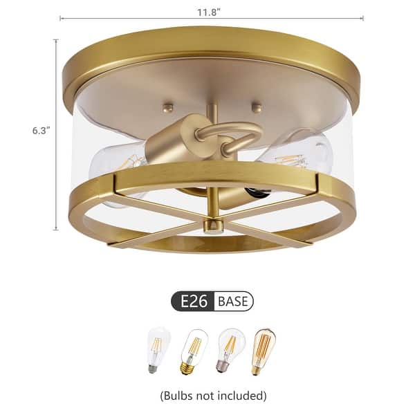 2-Light Flush Mount Clear Glass Ceiling Light with Metal Frame - On ...