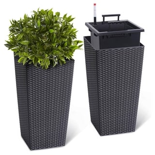 Set of 2 Garden Decor 22.5" Tall Indoor Outdoor Planters with Tray ...