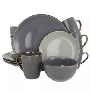 16pc Stoneware Solid Stone Dinnerware Set Gray - Bed Bath & Beyond ...