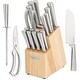 Knife Block Set - 17 Pieces - Includes Solid Wood Block, 6 Stainless ...