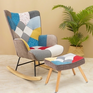 Rocking Chair with ottoman,Mid Century Fabric Rocker Chair with Wood ...