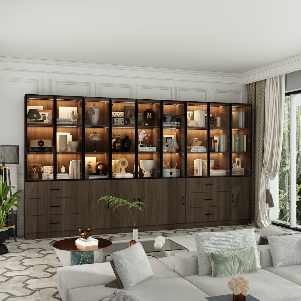 Aluminum and Glass Lighted Cabinet Customizable for Buffet/Bookshelf ...