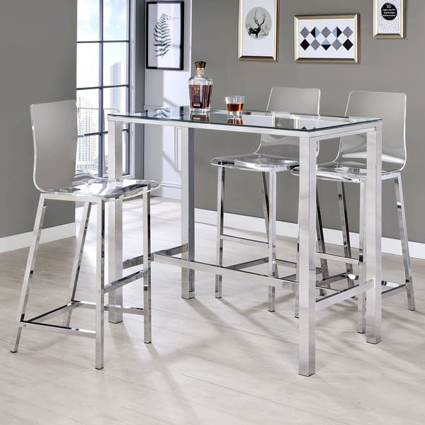 Modern Design Chrome and Glass Bar Table Set - Bed Bath & Beyond - 36722590