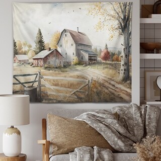 Designart 'Beautiful Barn In Spring II' Barn Landscape Wall Tapestry ...