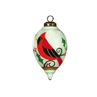 Festive Glitter Red Cardinal Hand Painted Mouth Blown Glass Ornament ...