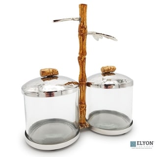 Elyon Condiment Server Stainless Steel Glass Jar Bamboo Style Handle ...