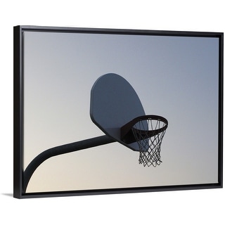 "A basketball backboard hoop and net. Clear blue sky" Black Float Frame ...