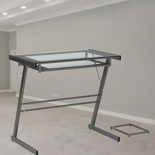 Contemporary Tempered Glass Desk with Sliding Keyboard Tray, Sturdy ...