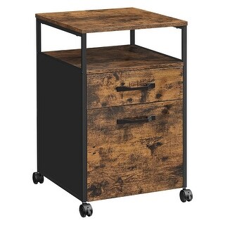 27 Inch Wood Rolling File Cabinet, 2 Drawers, 1 Open Shelf, Rustic ...