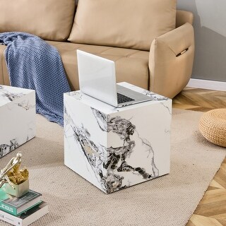 Marble Texture Cube Coffee Table, MDF Legless Side Table, Bedroom ...