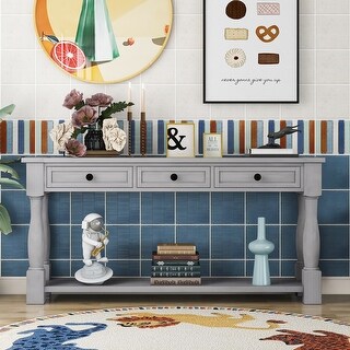 64"Console Table Long Extra-Thick Solid Wood Entryway Table Sofa Table ...