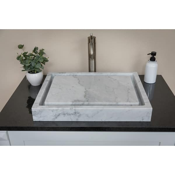 Eden Bath Rectangular Infinity Pool Sink - White Carrara Marble - On ...